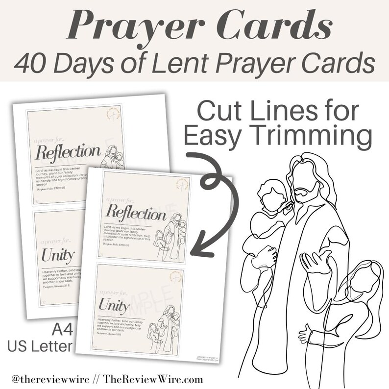 40 Days of Lent Prayer Cards, Printable Lenten Devotion Set, Daily ...