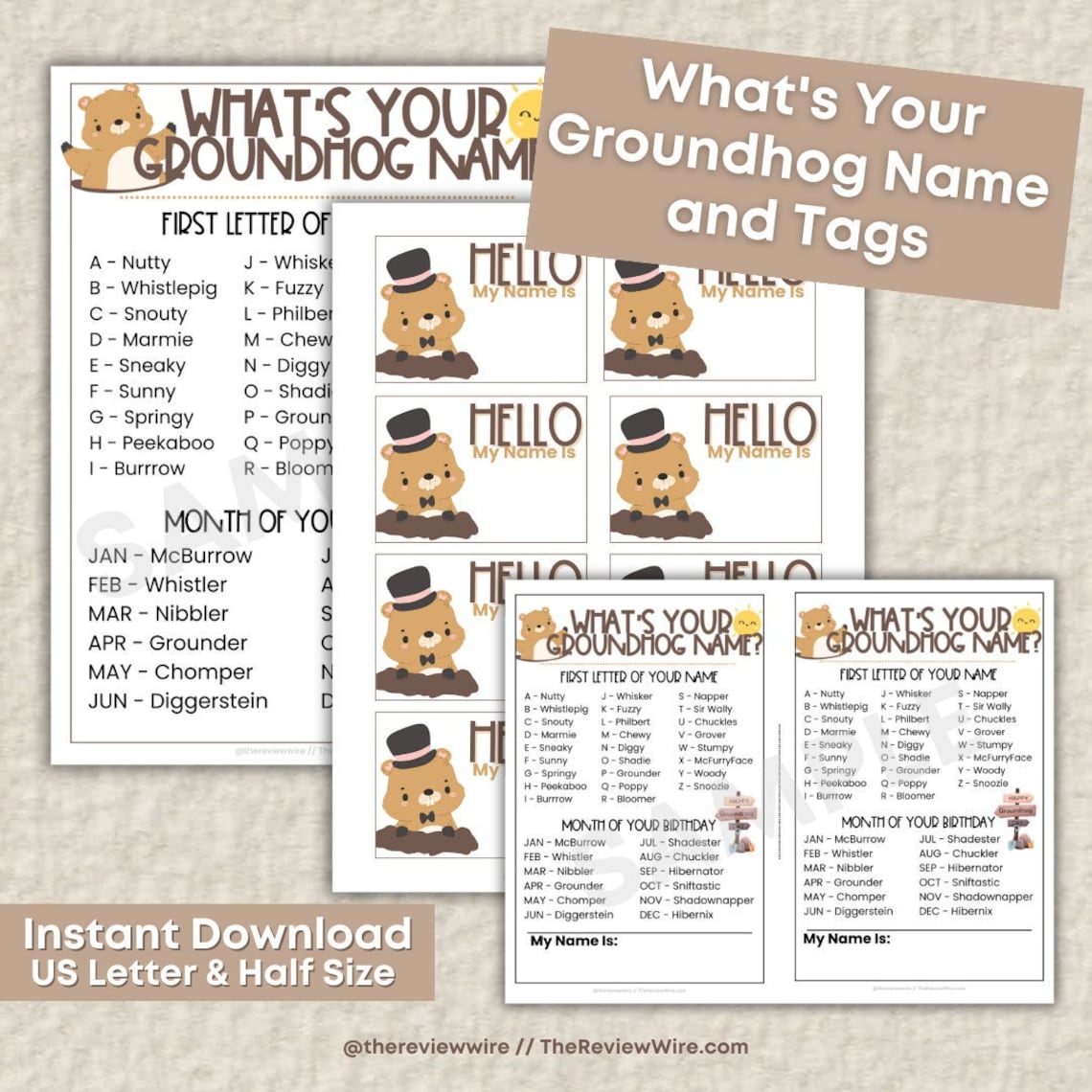 What's Your Groundhog Name Game | Groundhog Name Tag Printable ...