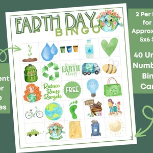 Earth Day Bingo, 40 Unique Instant Download Bingo Cards, Watercolor ...