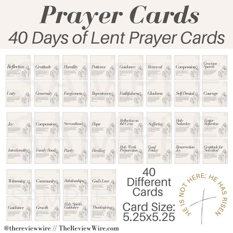 40 Days of Lent Prayer Cards, Printable Lenten Devotion Set, Daily ...
