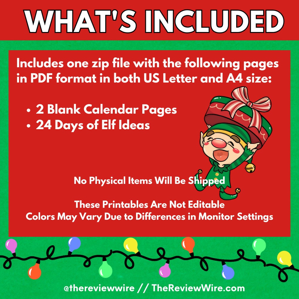 Elf Planning Calendar, Printable Elf Calendar, Elf Ideas, Elf ...