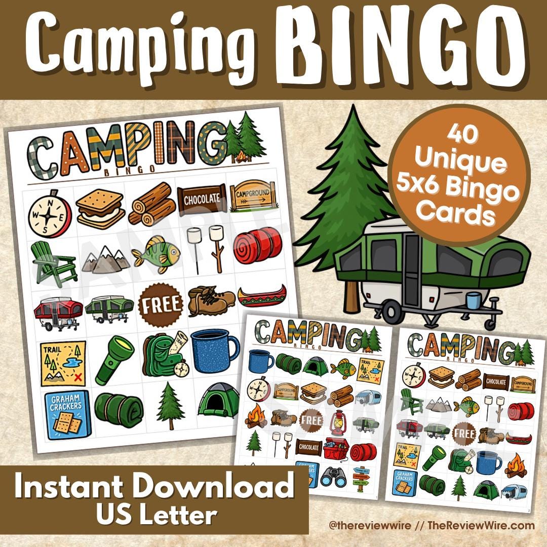 40 Printable Camping Bingo Cards, Instant Download Bingo Card Family ...
