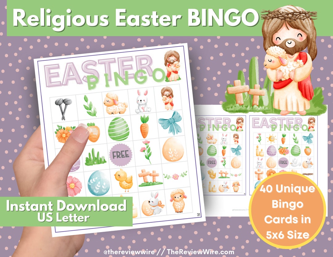 Juego religioso de bingo de Pascua, juego imprimible de Pascua, juego ...