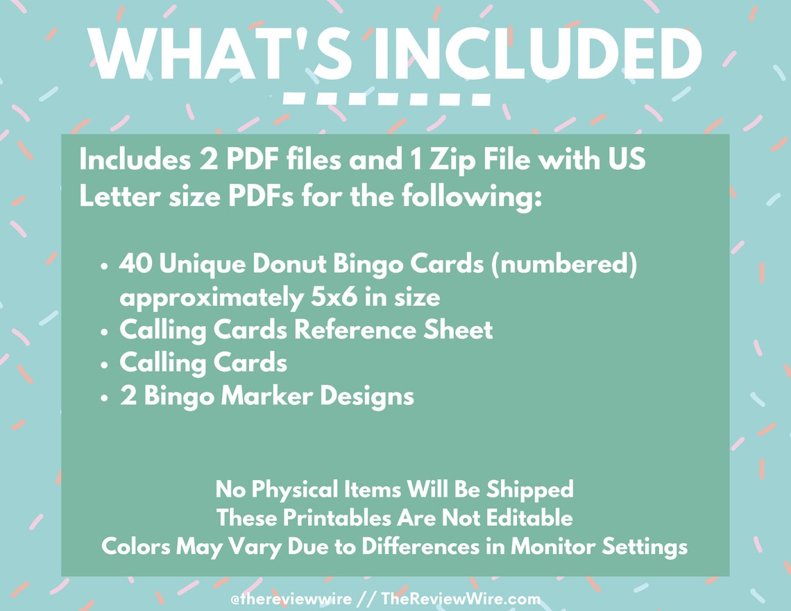 Donut Bingo Game Printable - Instant Download - Printable Game - Donut ...