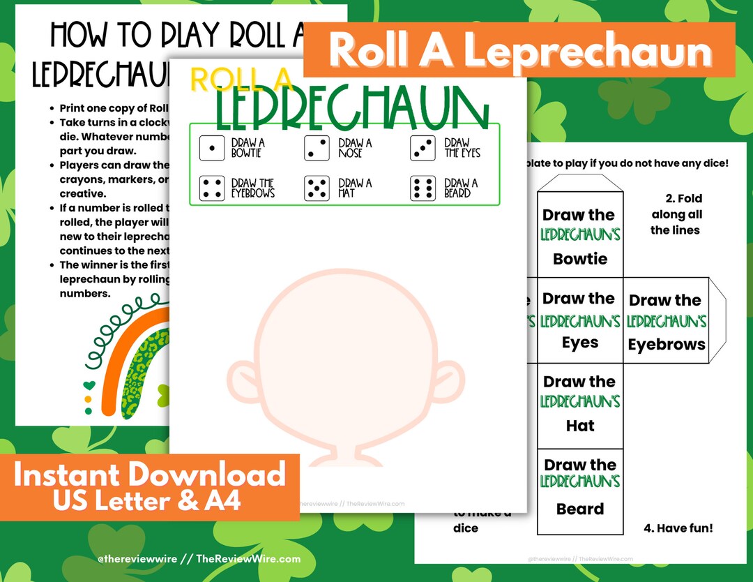 St. Patrick's Day Roll a Leprechaun Game, Ages 4-10 Activity, Printable ...