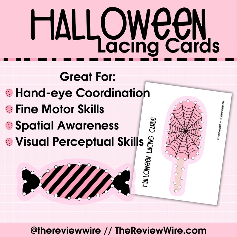 Pink Themed Halloween Preschool Lacing Cards, Fine Motor Skills for ...