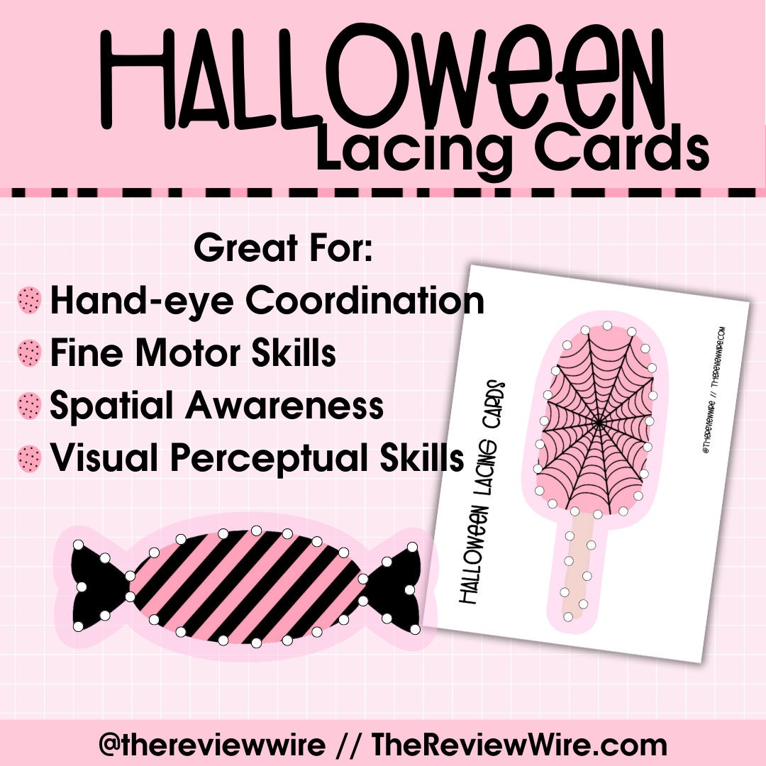 Pink Themed Halloween Preschool Lacing Cards, Fine Motor Skills for ...