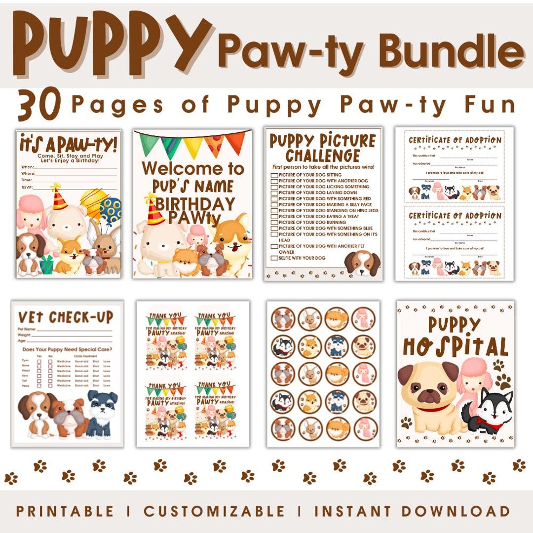Puppy Party Printables, Puppy Birthday Decorations, Adopt a Puppy Party ...