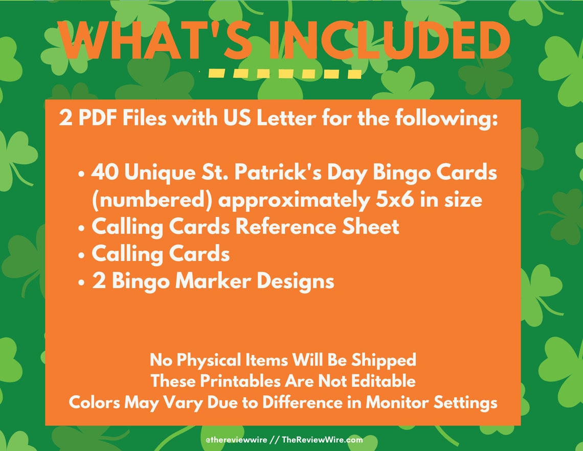 St. Patrick's Day Bingo Game | St. Patrick's Day Printable Game | Party ...