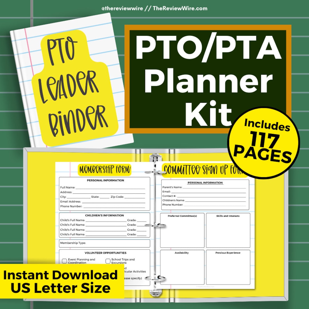 PTO Planner Binder Kit, Printable PTA Planning Kit, PTO Membership ...