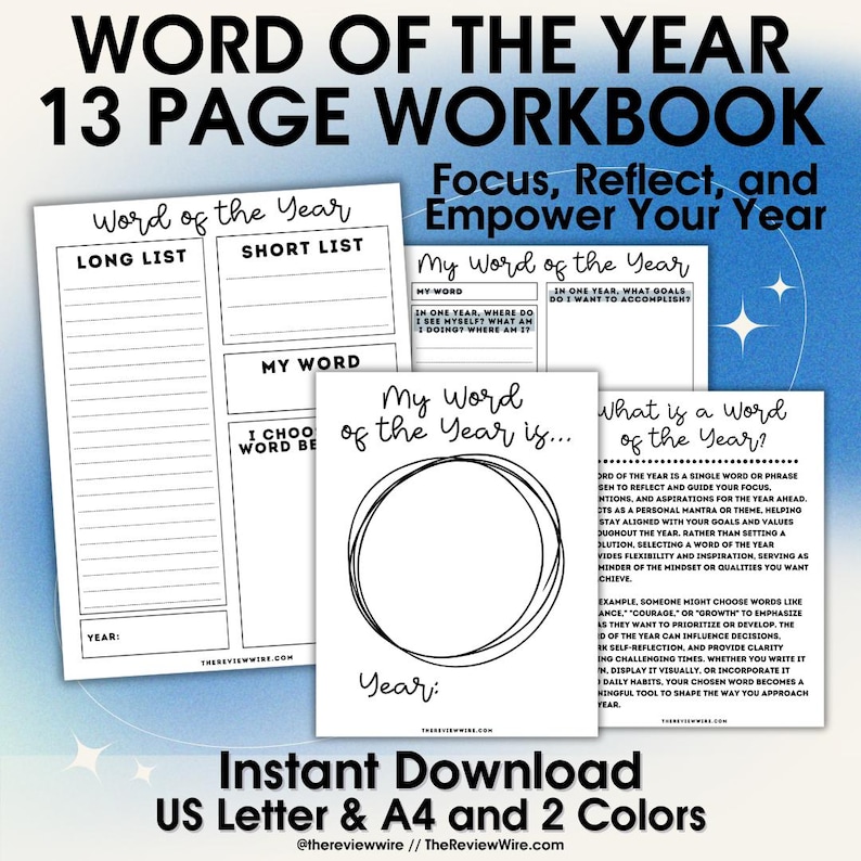 Word of the Year Workbook Instant Download, New Year Goals, Intention ...