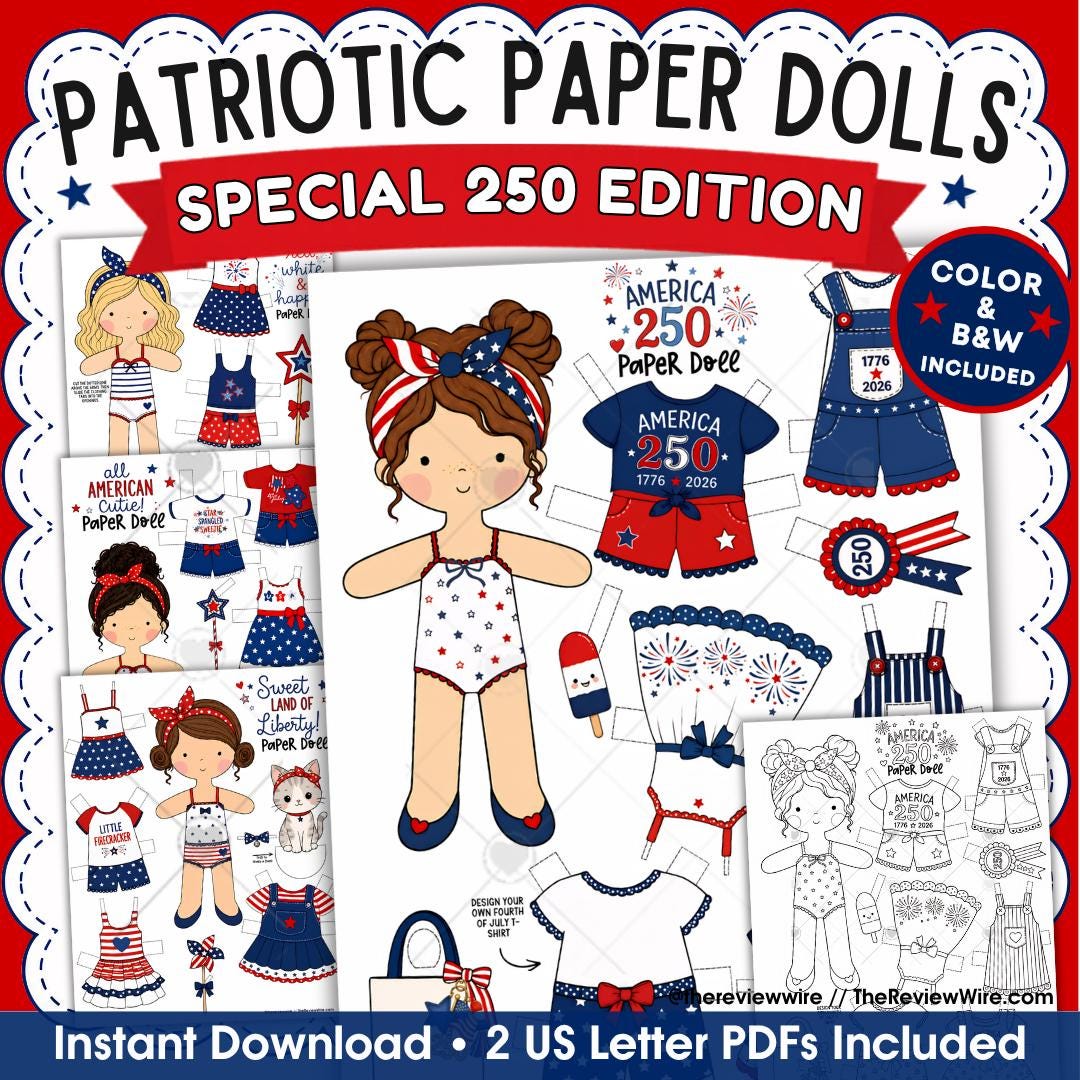 Patriotic Paper Dolls Printable, America 250 Paper Doll Bundle for Kids ...