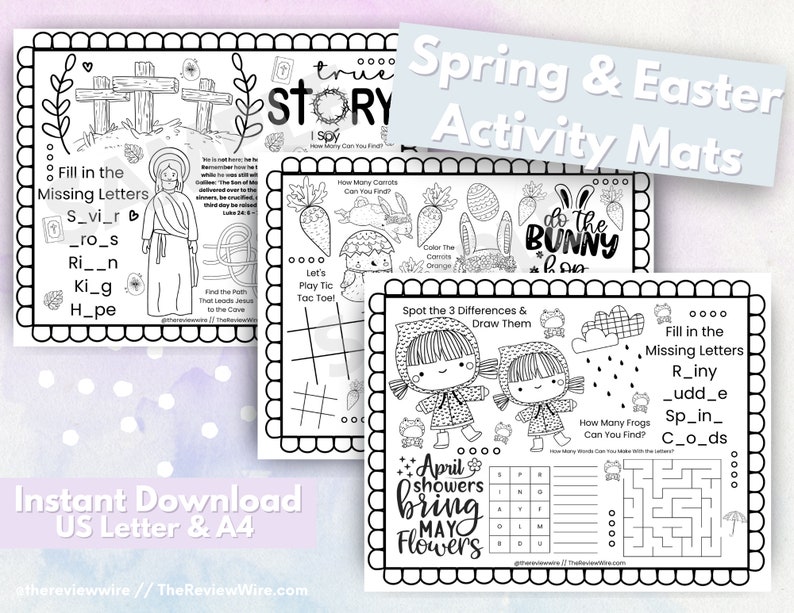 Printable Activity Mat Set: Set of 6, Easter Activity Mat, Religious ...