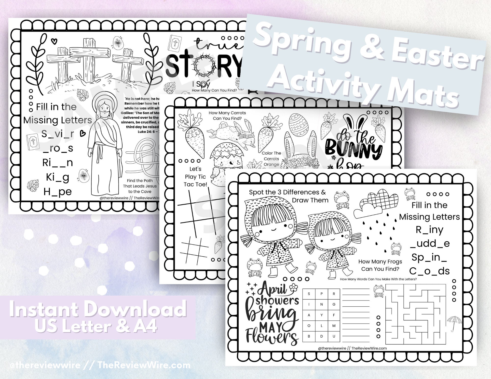 Printable Activity Mat Set: Set of 6, Easter Activity Mat, Religious ...