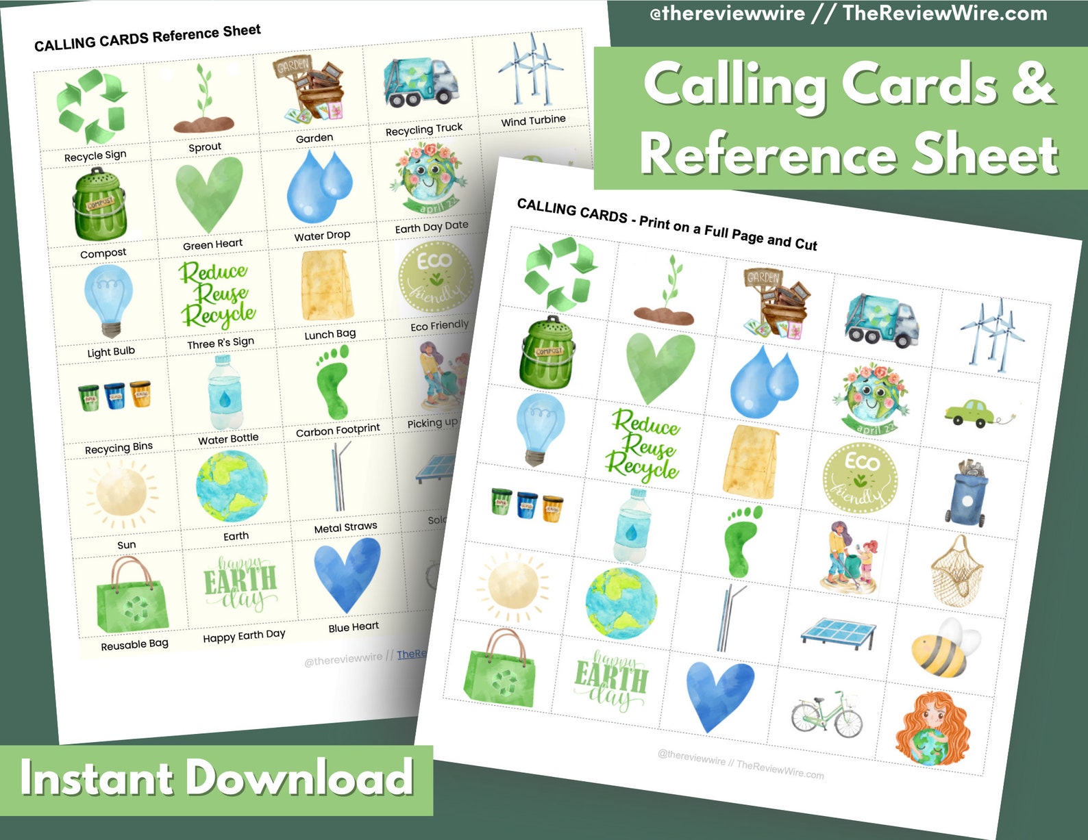 Earth Day Bingo, 40 Unique Instant Download Bingo Cards, Watercolor ...