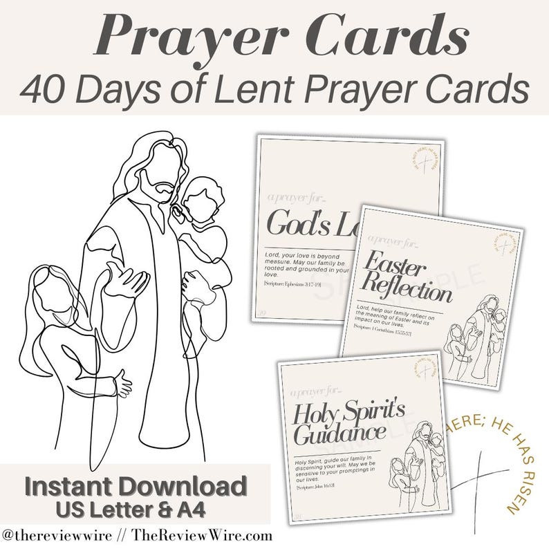 40 Days of Lent Prayer Cards, Printable Lenten Devotion Set, Daily ...