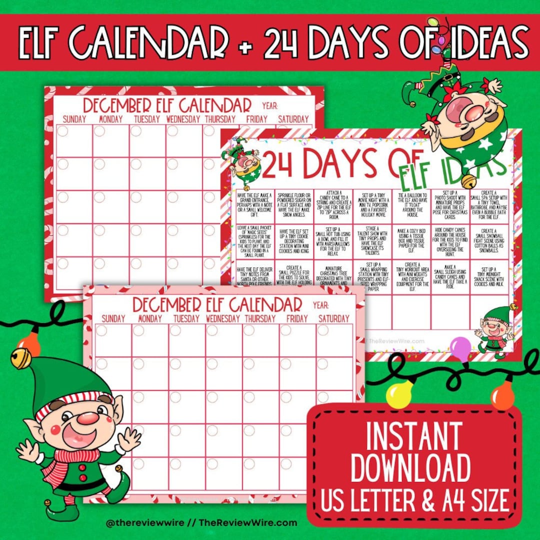 Elf Planning Calendar, Printable Elf Calendar, Elf Ideas, Elf ...