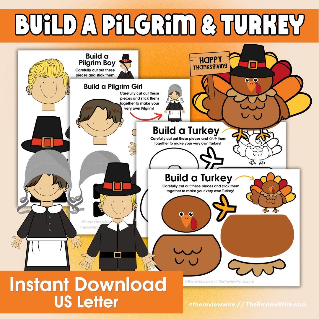 Build a Pilgrim and Build a Turkey Set, Fall Kids Craft, Autumn ...