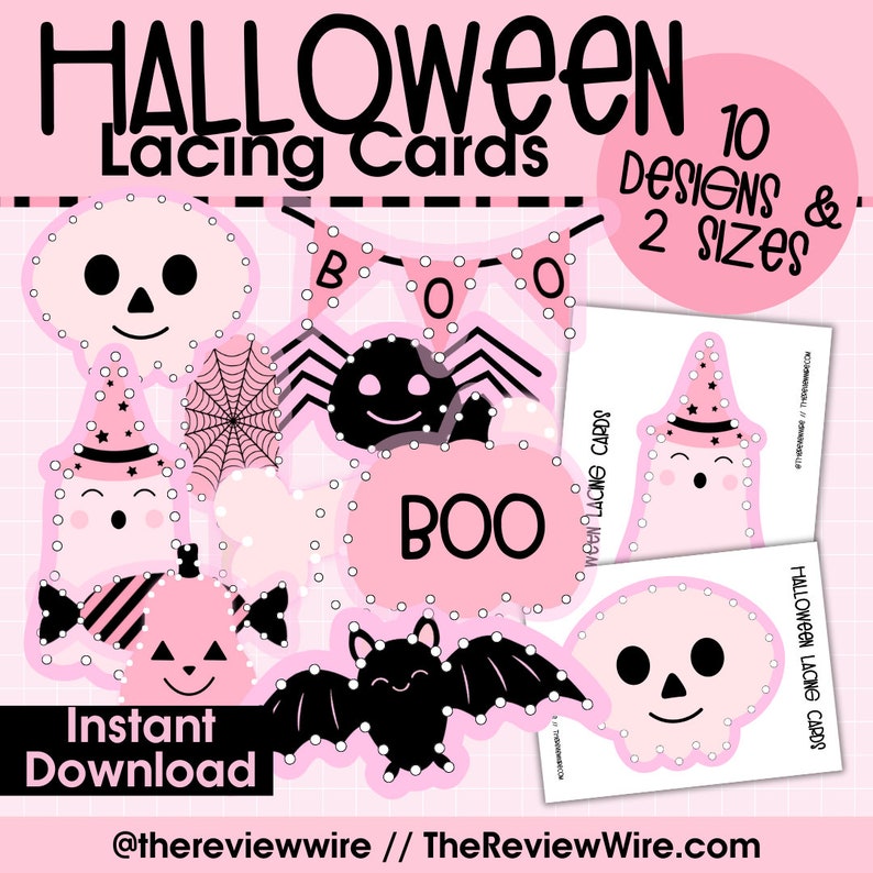 Pink Themed Halloween Preschool Lacing Cards, Fine Motor Skills for ...