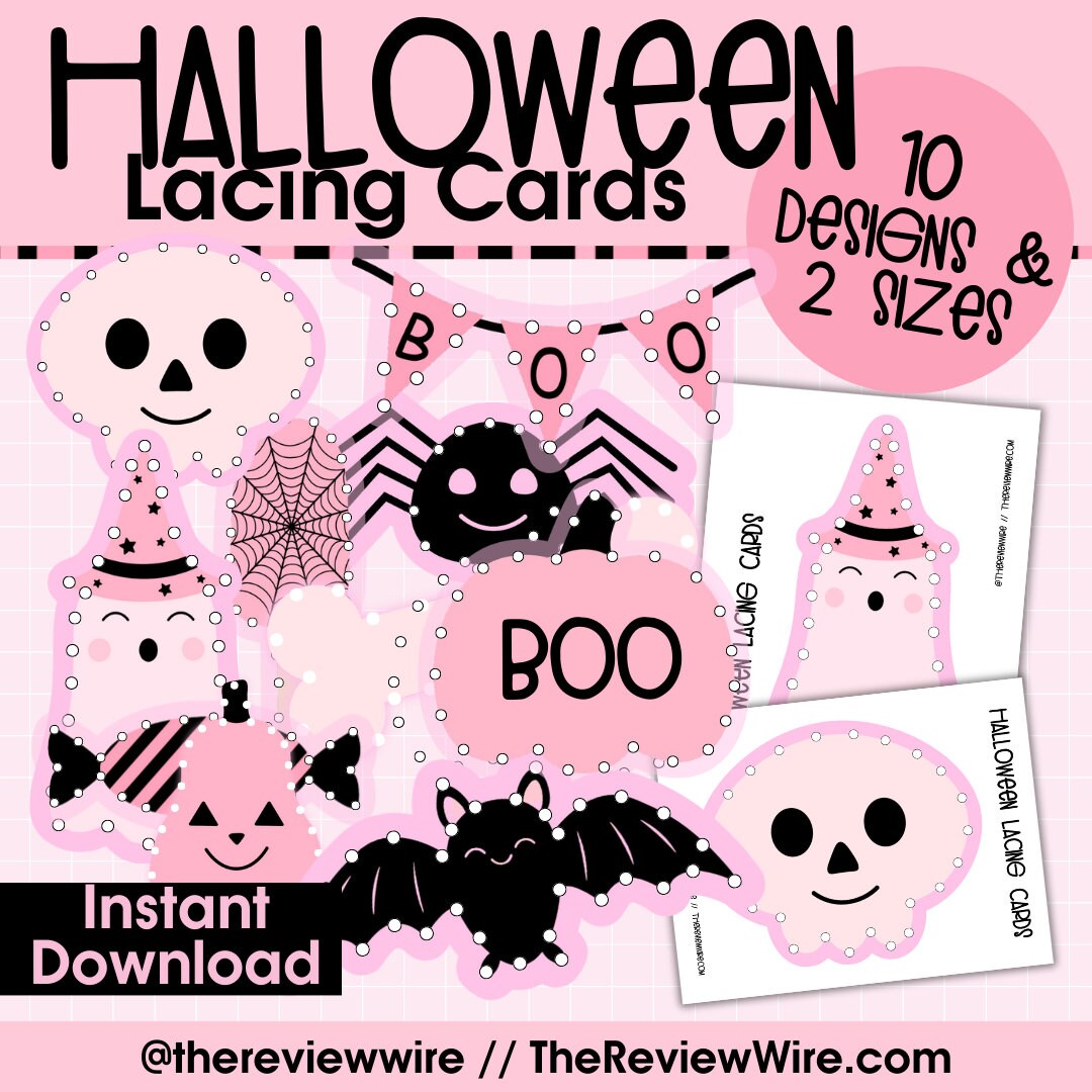 Pink Themed Halloween Preschool Lacing Cards, Fine Motor Skills for ...