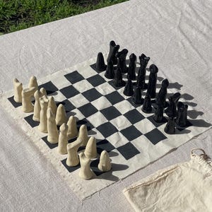 Ceramic Chess Set With Fabric Board - Etsy