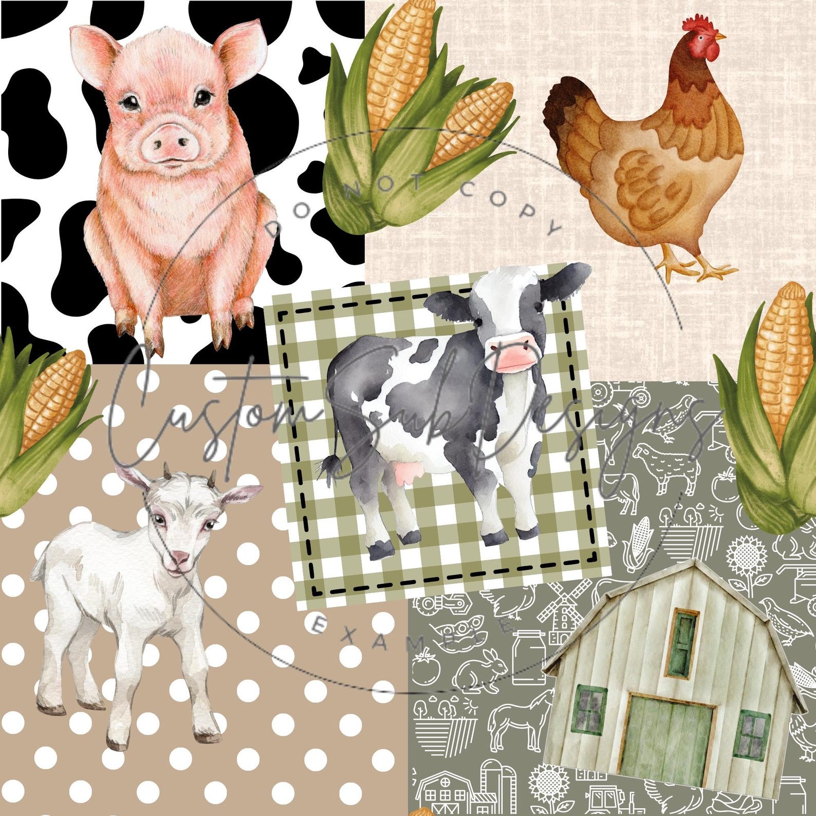 Patchwork - Green Farm - Barn Animals - Spring Summer Boy Seamless File ...