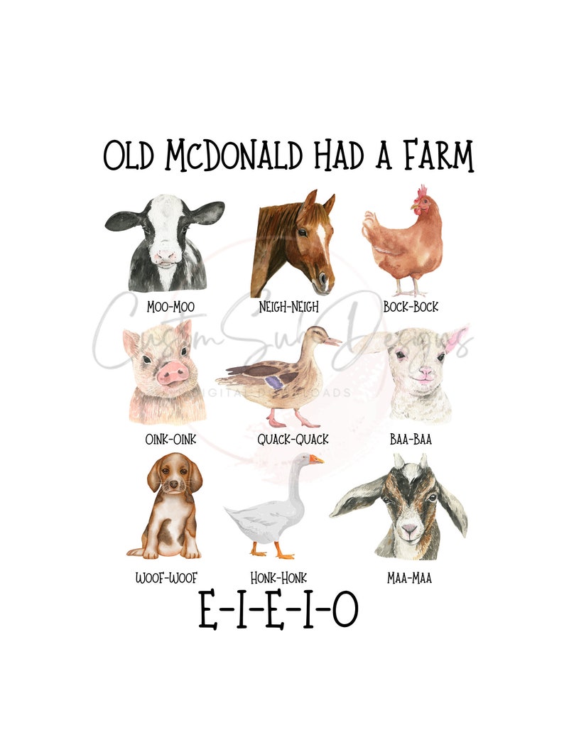 Old Mcdonald Farm Animals Print - Sublimation Design (digital Download ...
