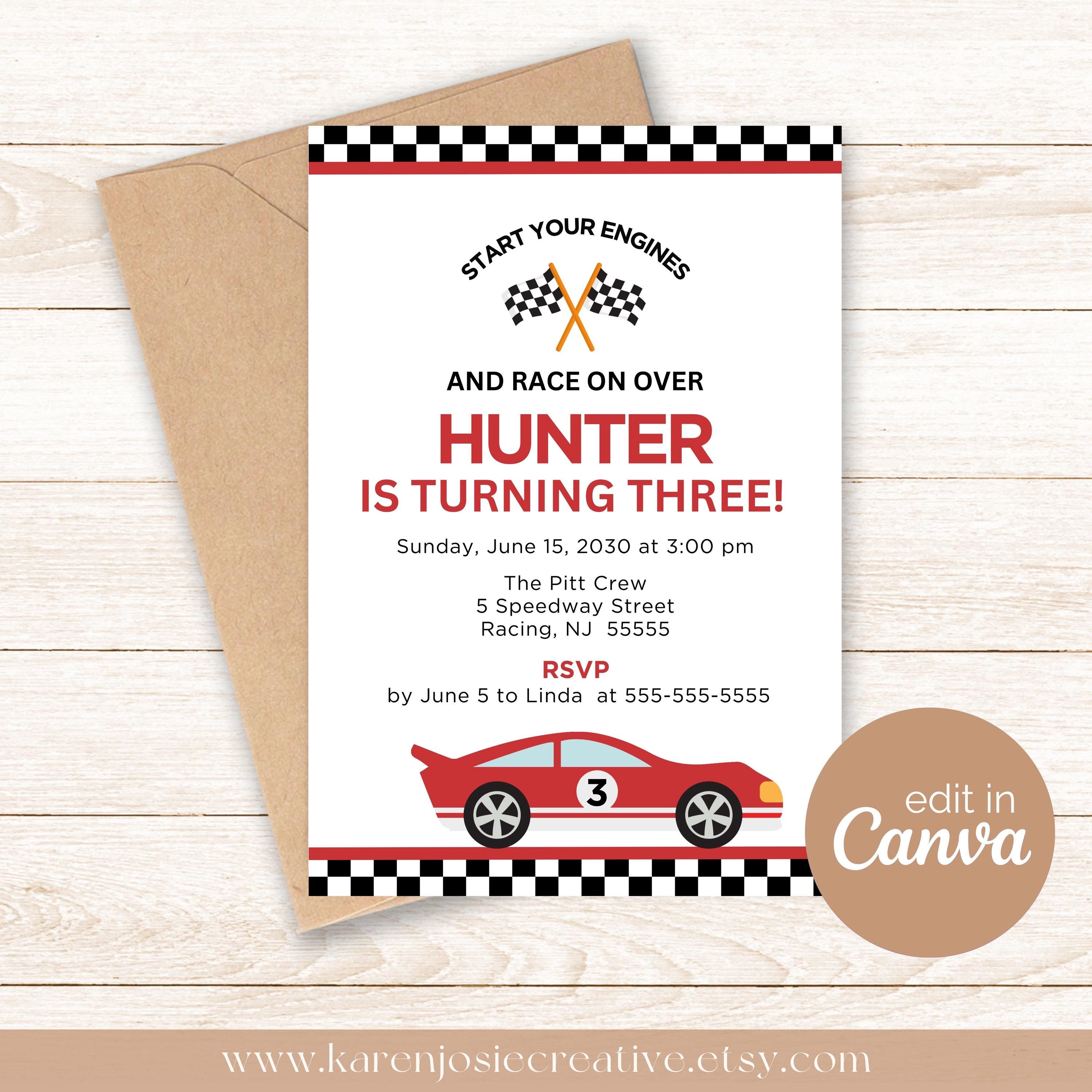 Race Car Birthday Invitation, Race Car Invitation for Kids, Race Car ...