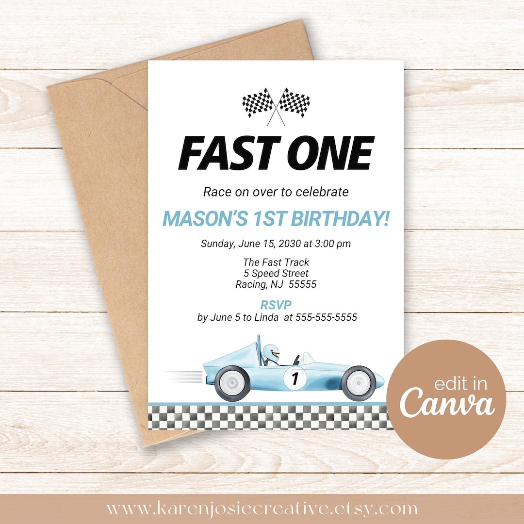 Fast One Birthday Invitation, Printable Race Car Birthday Invite ...