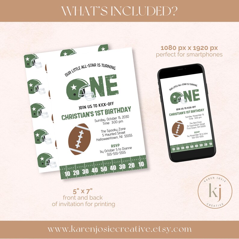 Football Birthday Invitation, First Birthday, 1st Birthday Invite ...
