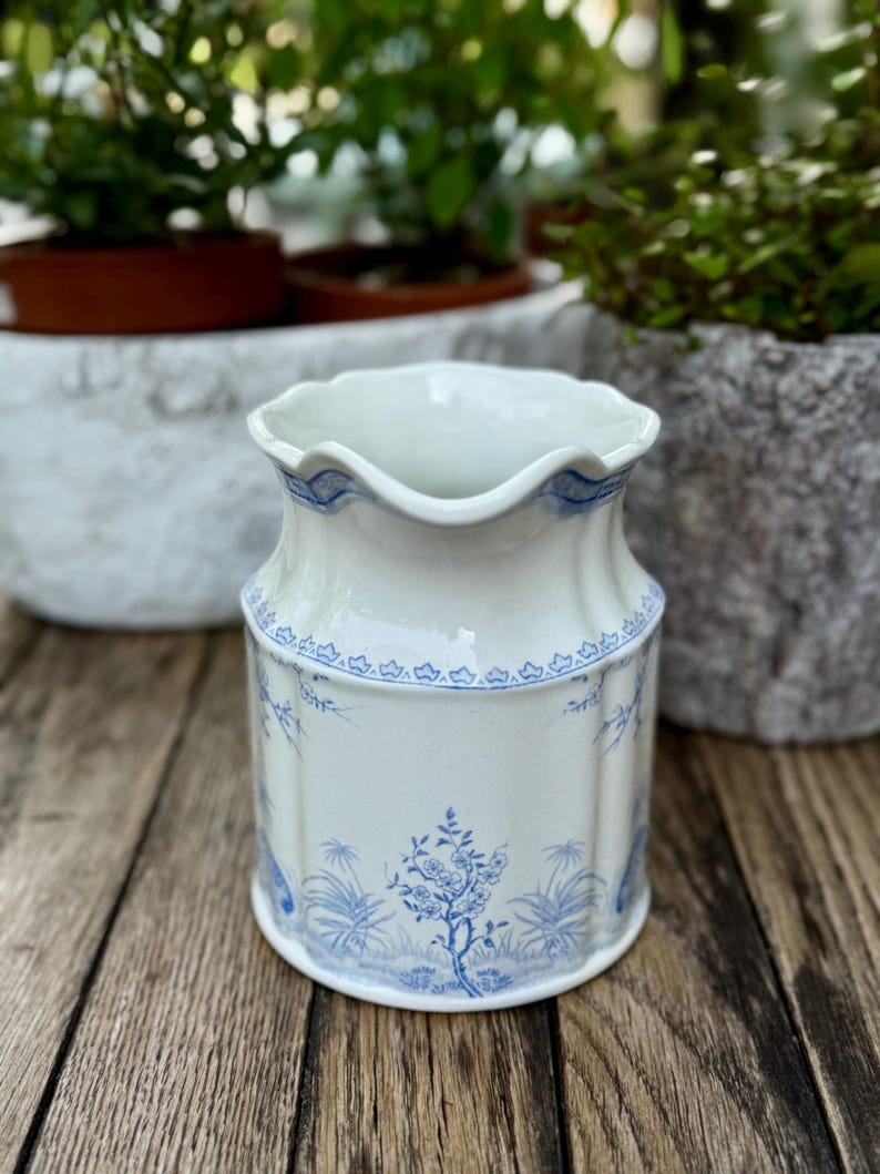 Antique Furnivals Blue & White Pitcher – Quail Floral Design, C. 1913 ...