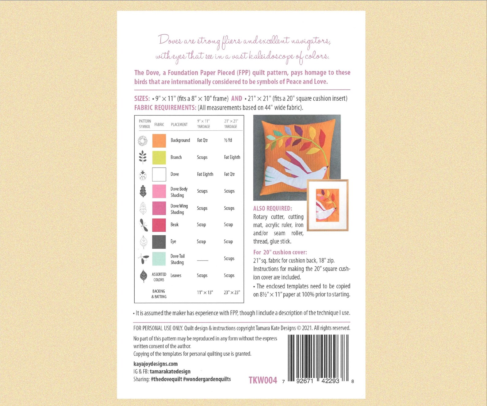 The Dove Mini Quilt Pattern by Tamara Kate - Etsy