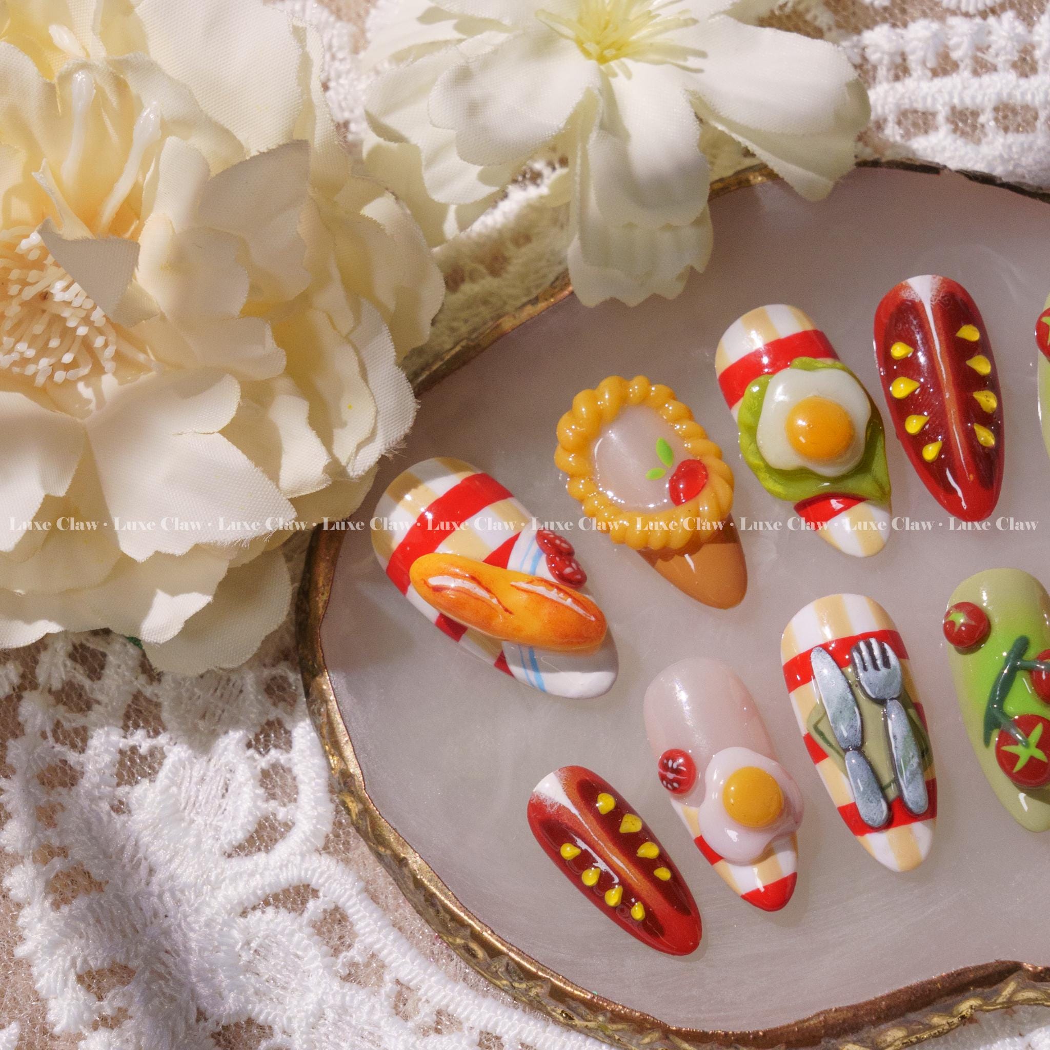 Picnic Feast Press on Nails, Food Theme Nail Art, Summer Picnic Nails ...