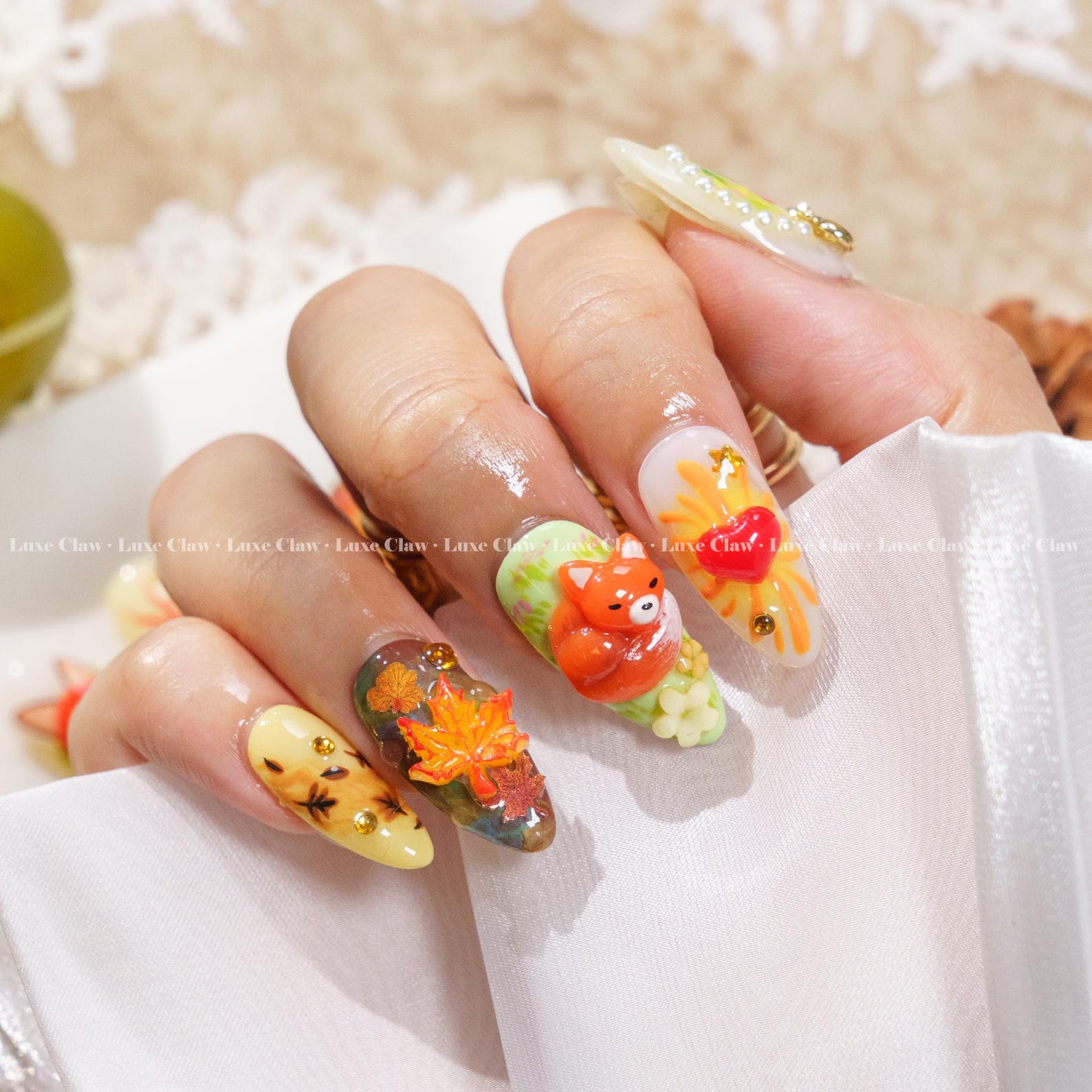 Autumn Fox Press on Nails, 3D Kawaii Animal Nail Art, Fall Woodland ...