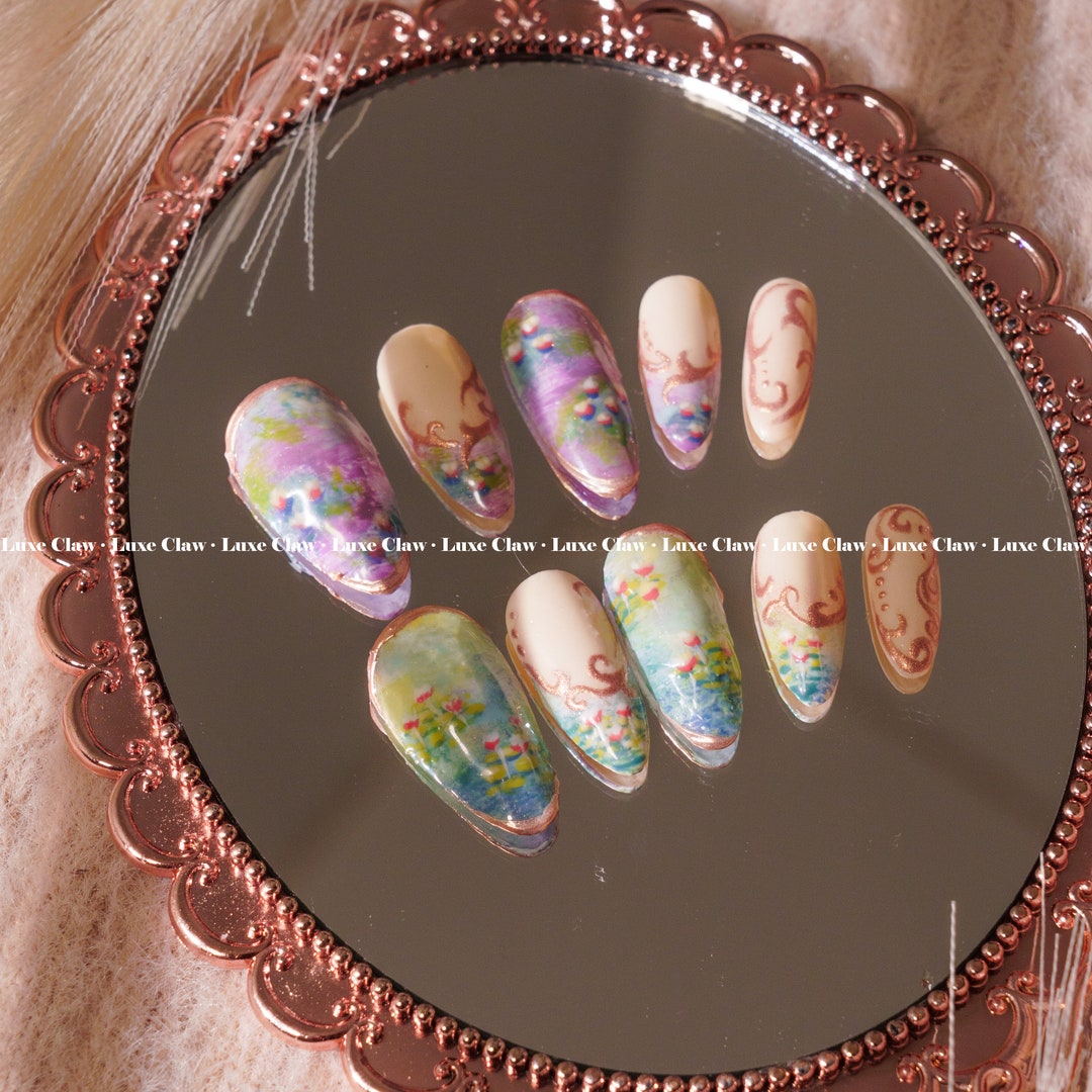 Monet's Spring Meadows | Hand-painted Art | Reusable Stick on Nails ...