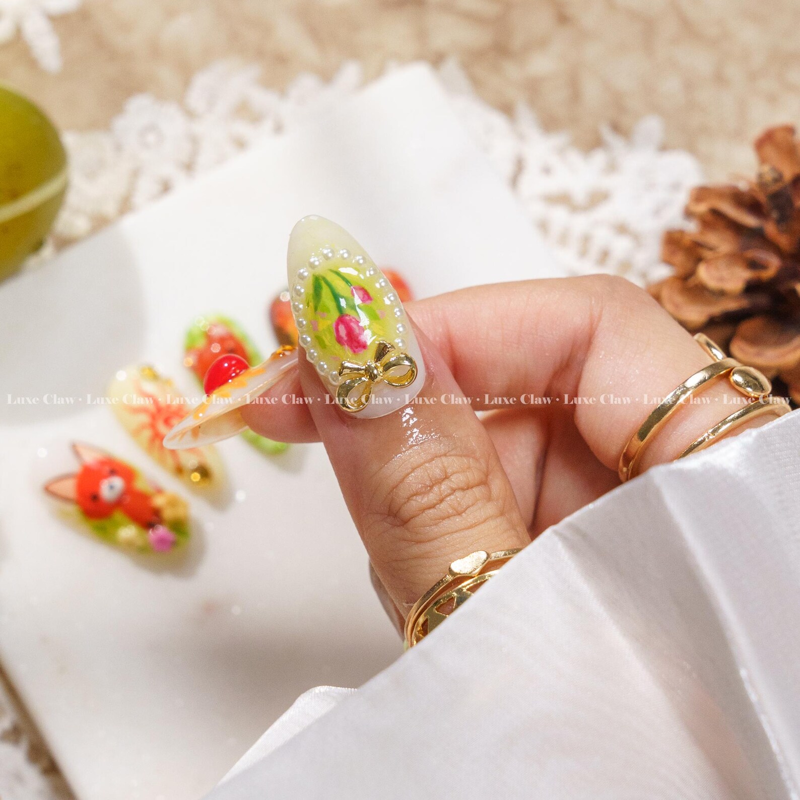 Autumn Fox Press on Nails, 3D Kawaii Animal Nail Art, Fall Woodland ...