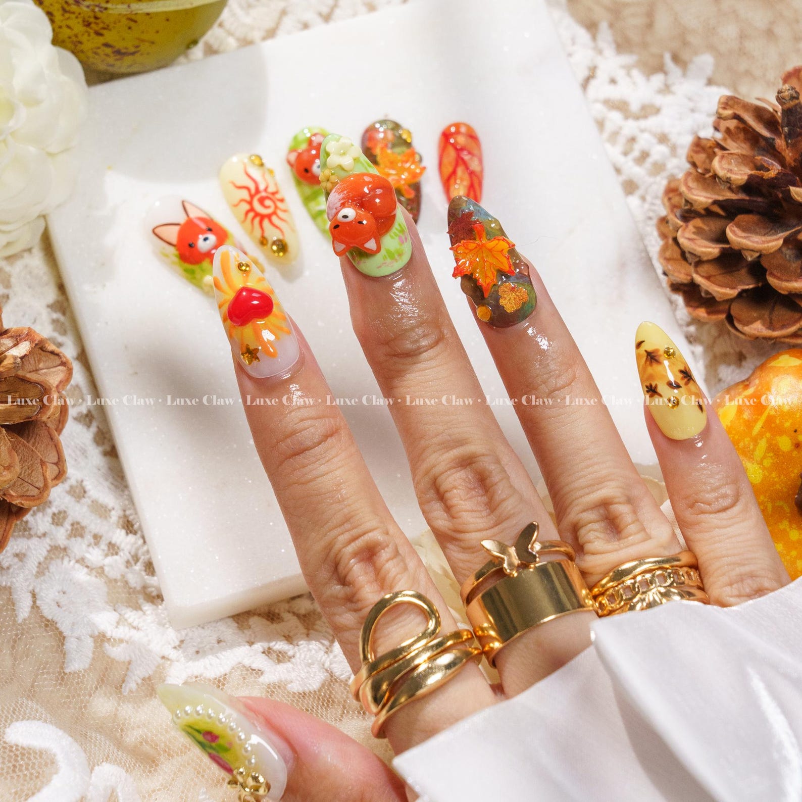 Autumn Fox Press on Nails, 3D Kawaii Animal Nail Art, Fall Woodland ...