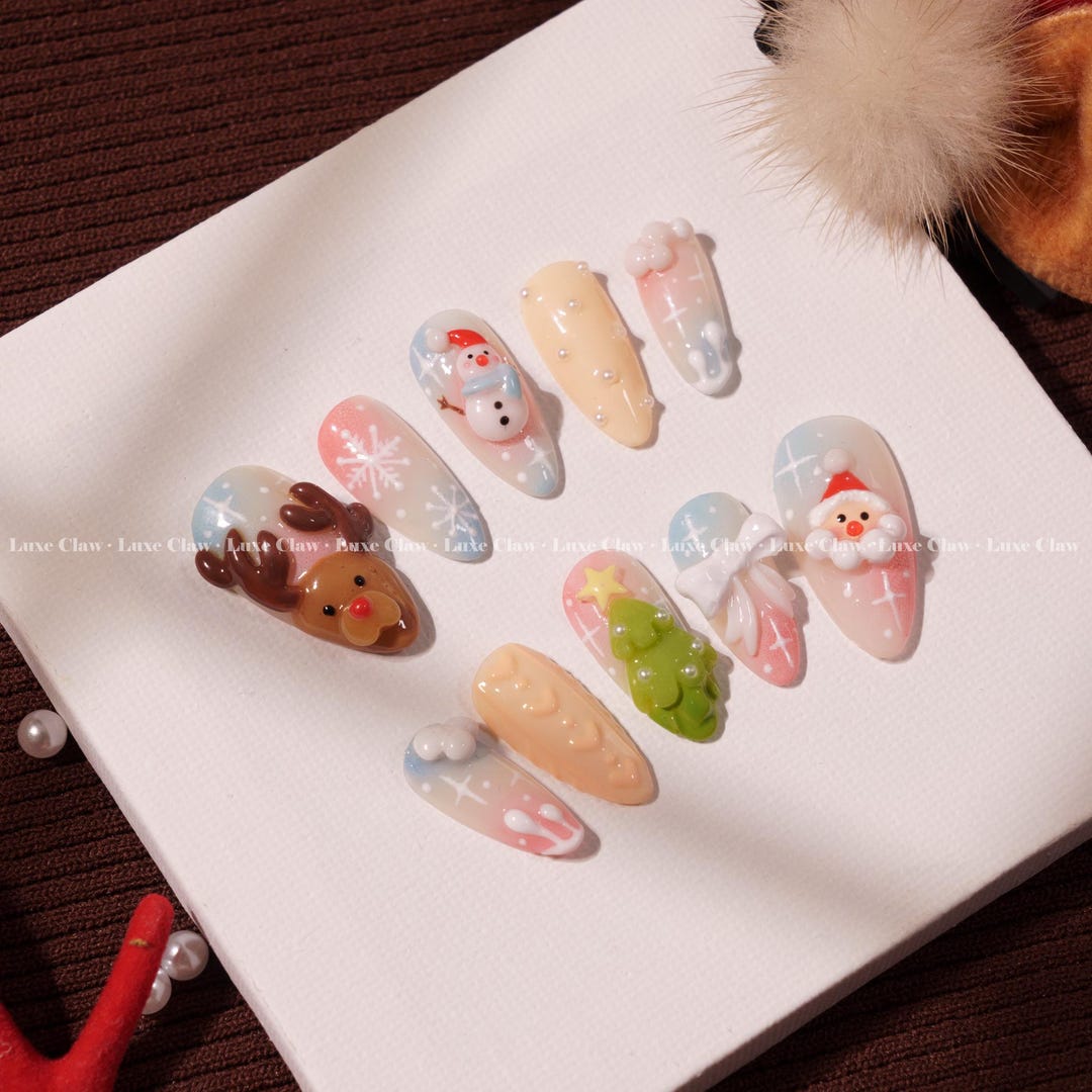 Frosty Wonderland | Hand-painted Art | Reusable Stick on Nails | Party ...