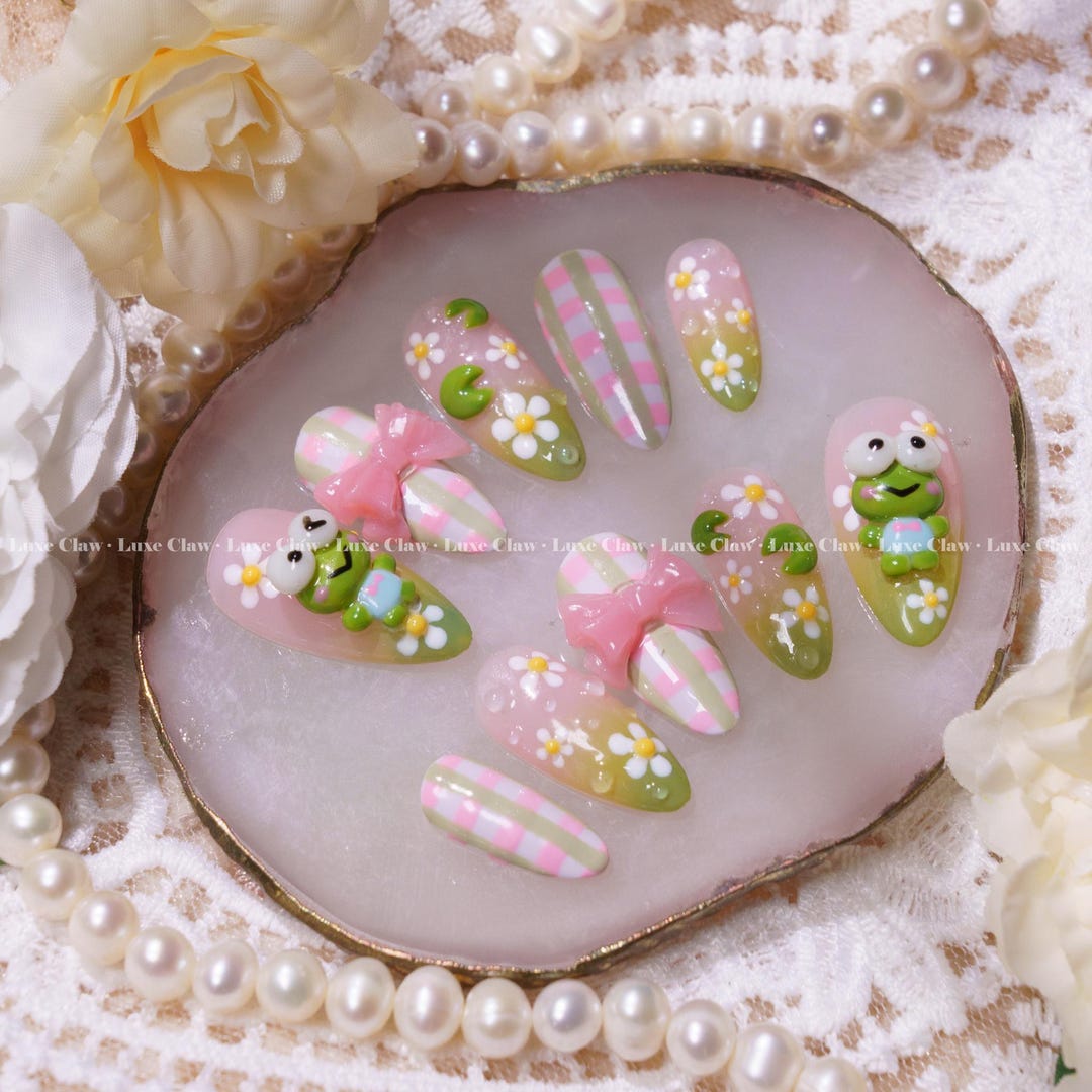 Spring Frog | Hand-painted Art | Reusable Stick on Nails | Party ...