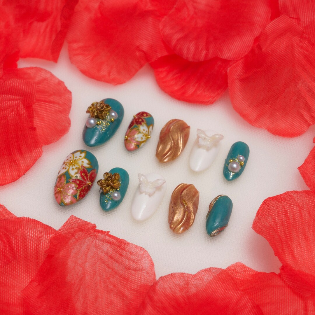 Oil Paint Splendor Hand-painted Art Reusable Stick on Nails Party ...