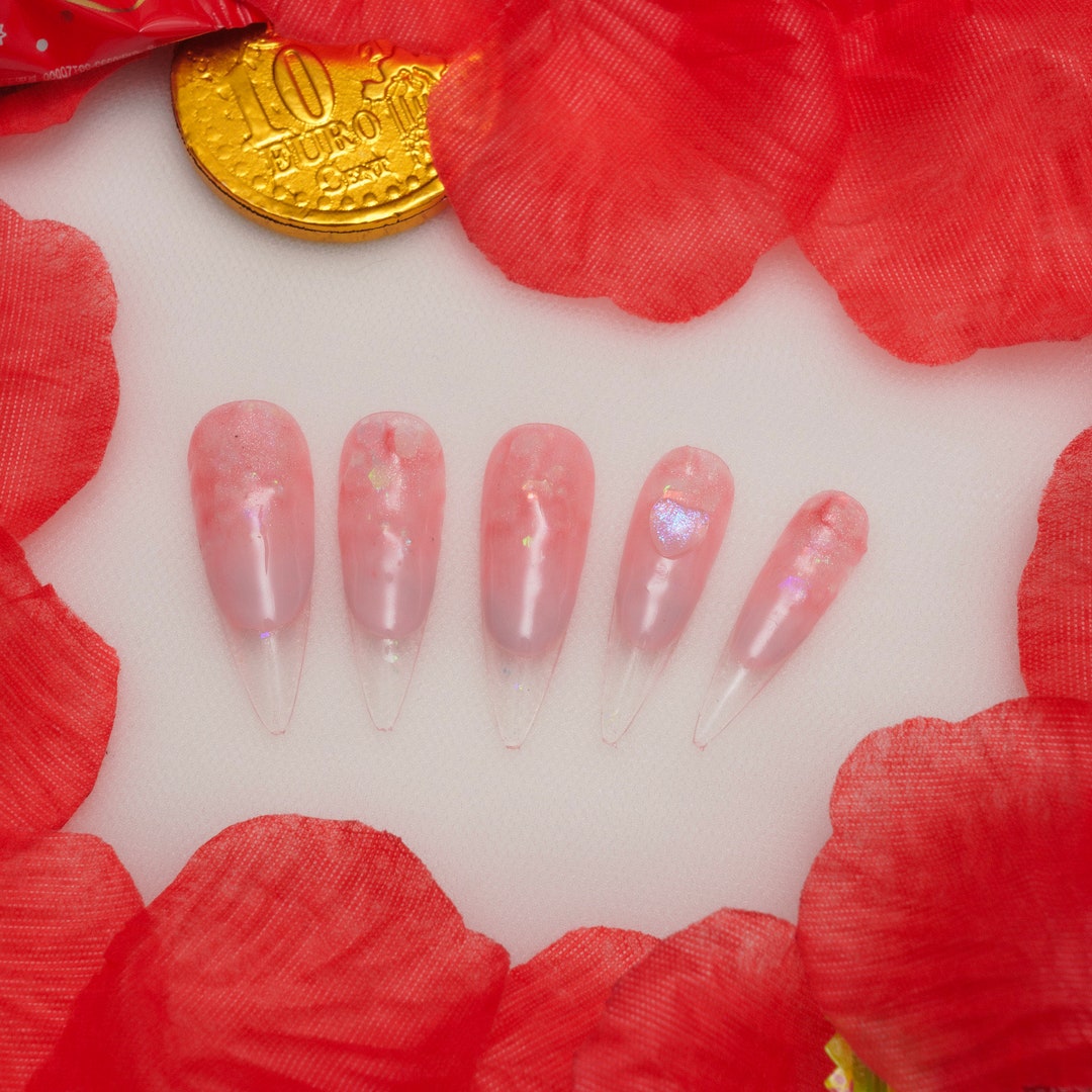 French Glass Hand-painted Art Reusable Stick on Nails Party & Bridal ...