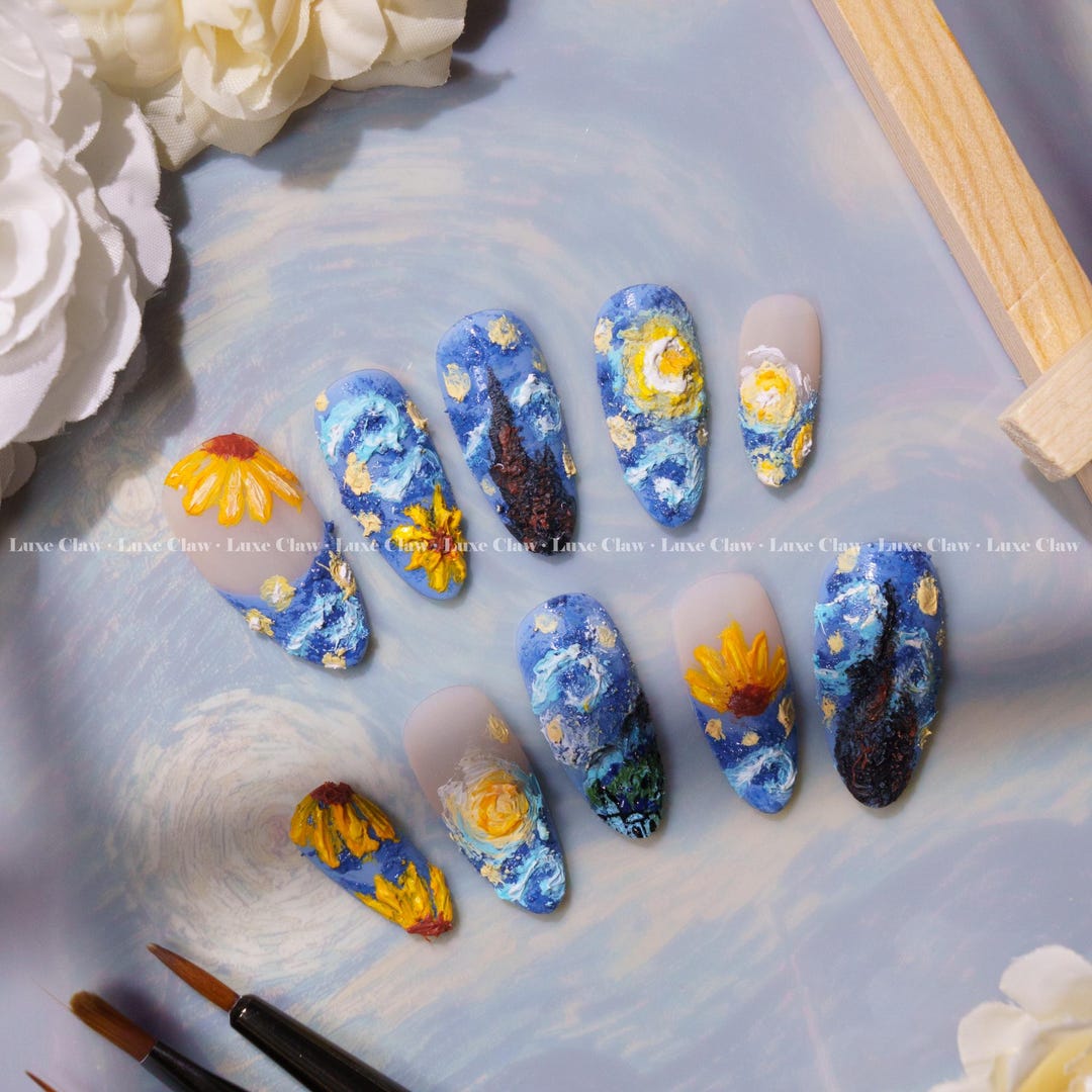 3D Nails Van Gogh’s Dream | Hand-painted Art | Reusable Stick on Nails ...