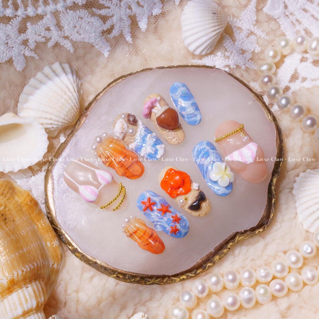 Tropical Getaway | Hand-painted Art | Reusable Stick on Nails | Party ...