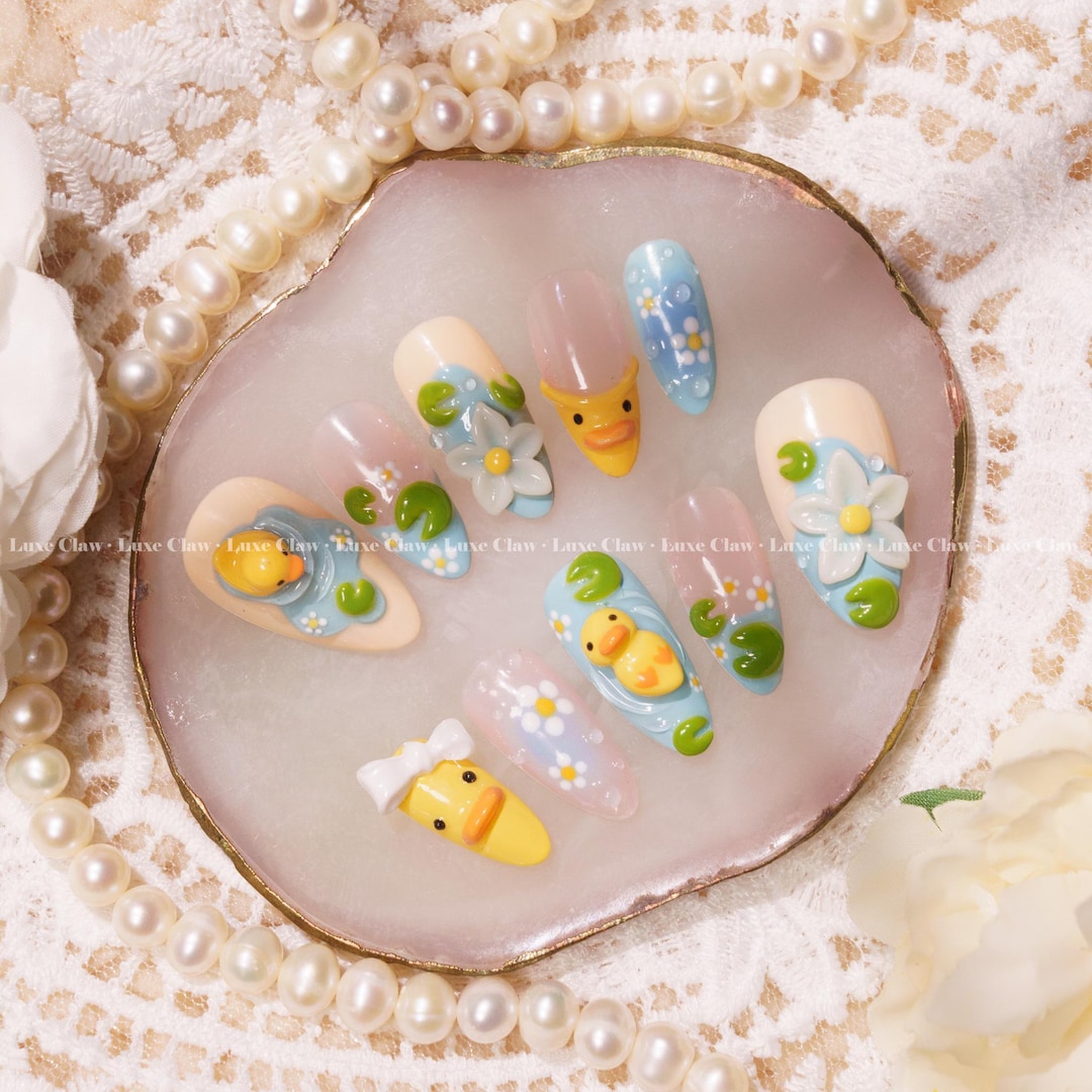 Ducky Meadow | Hand-painted Art | Reusable Stick on Nails | Party ...