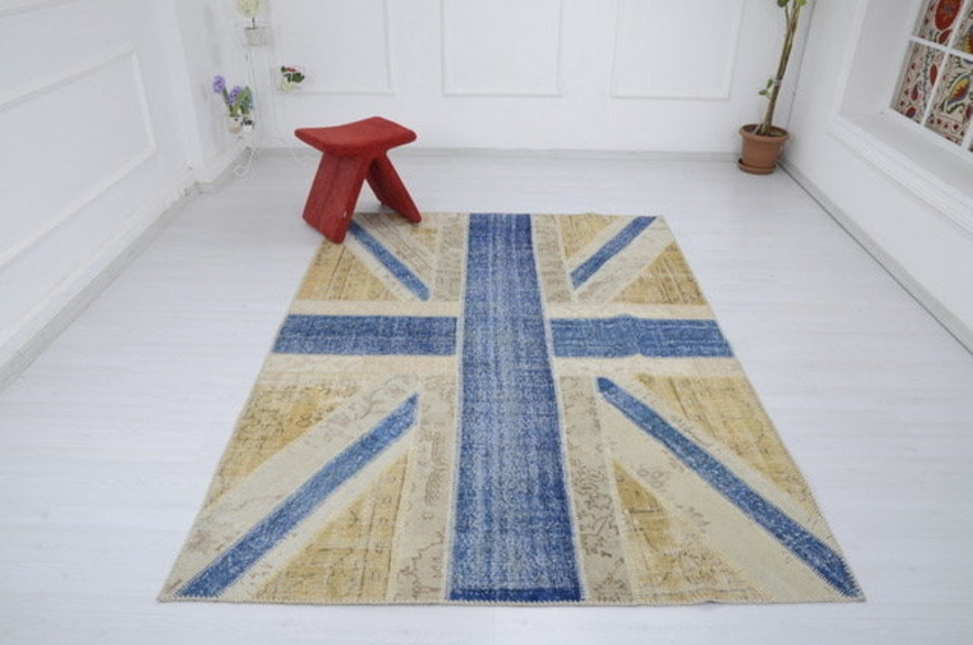 5x8 Ft Union Jack Patchwork Rug, Handmade Turkish Wool - Etsy