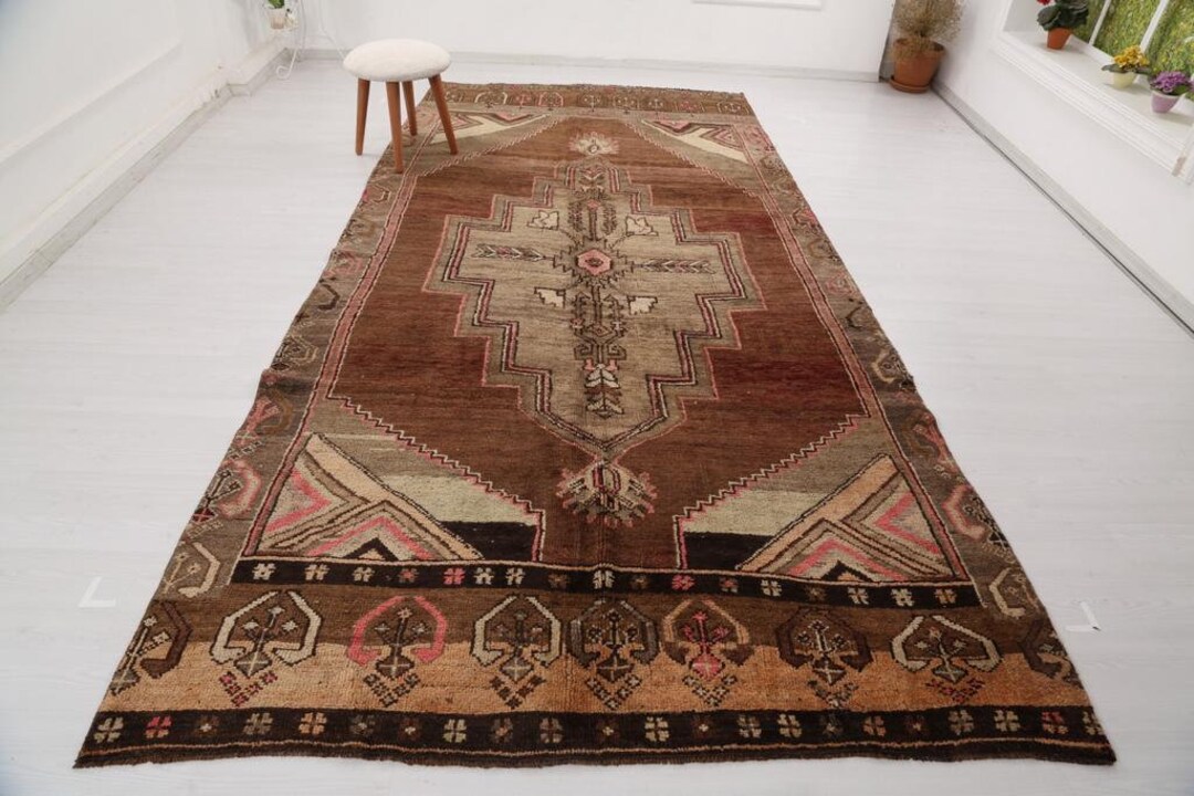 6x12 Ft Anatolian Wool Rug, Runner Rug,turkish Wool Rug, Brown Pink ...