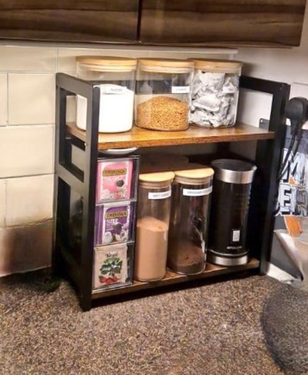 Rustic SOLID Bamboo 2 Tiered Storage Rack Desktop Organiser for ...