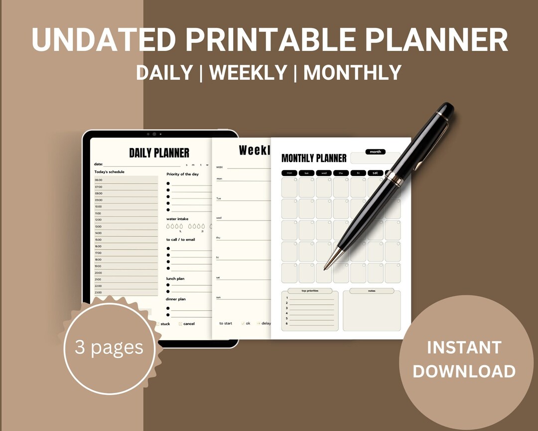 MONTHLY PLANNER | Work Inserts | Horizontal Organizer | Daily Planner | Weekly Planner | Digital ...