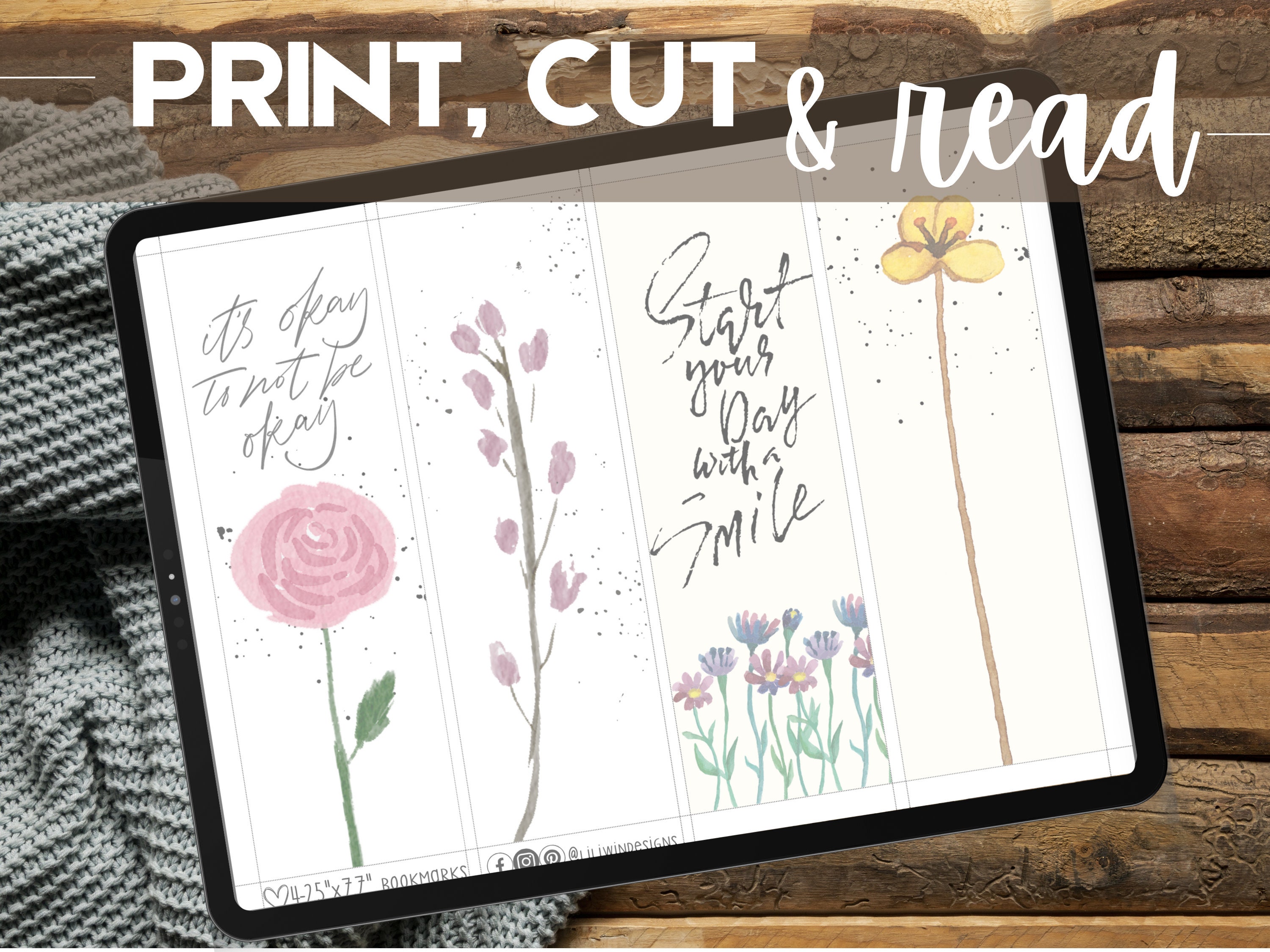 Flower Watercolor Printable Bookmark | Instant Printable Flower ...