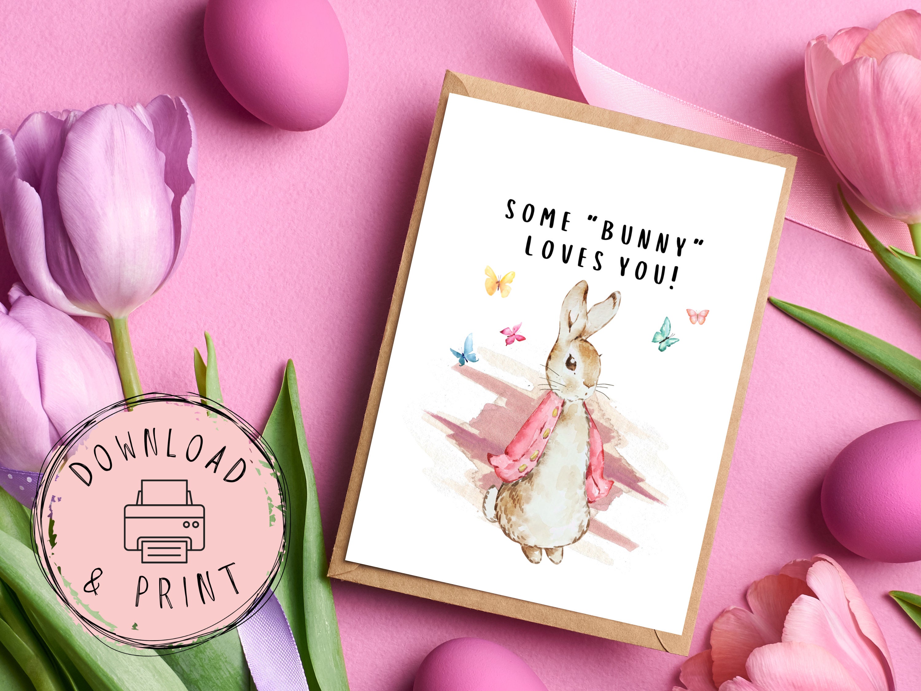 Happy Easter Printable Cards Instant Download Two Simple Easter Bunny ...